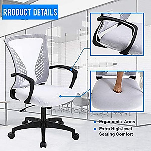 FLL Desk Chair Office Chair Swivel Computer Chair Executive Chair with Lumbar Support Armrests Adjustable Seat Height,Mesh Computer Chair Rolling Swivel Chair for Home Office Conference Room(White)