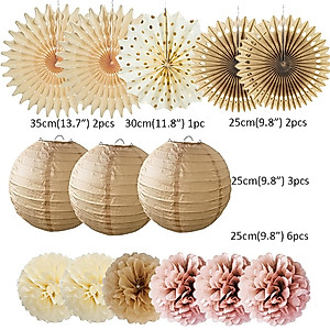 Pink and Beige Boho Party Decorations Pom Poms Dusty Pink and Brown Party Decor Neutral Blush Pink Champagne Party Decorations for Rustic Pink and Cream Birthday Baby Shower Wedding Engagement