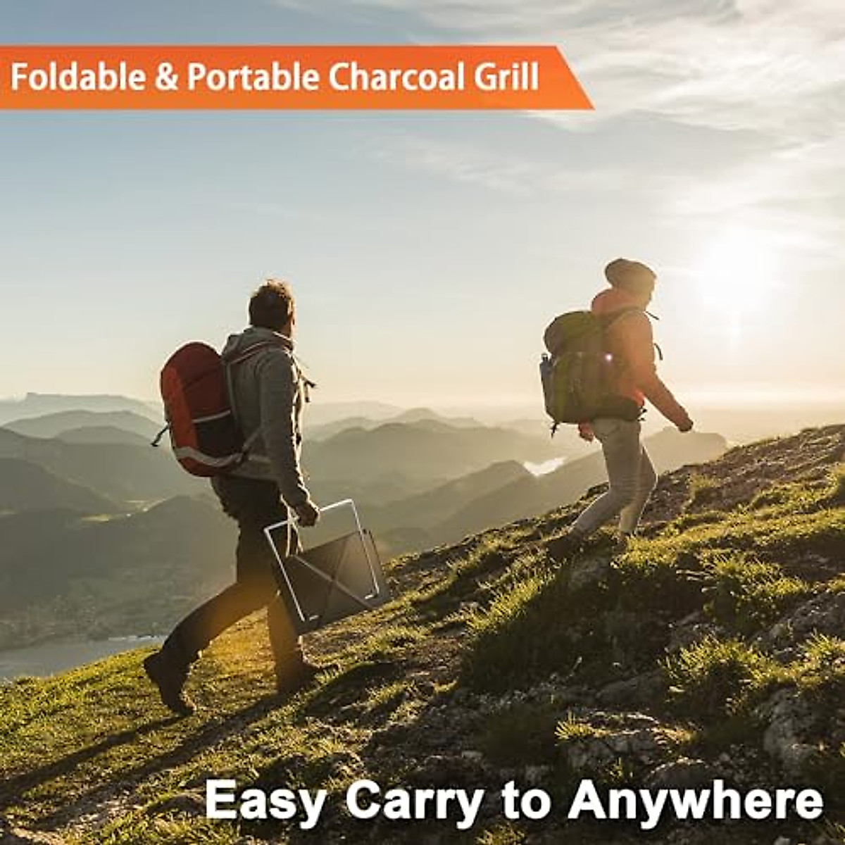 YSSOA 12” Portable Grill Charcoal Barbecue Grill - Folding Grill Notebook Shape Charcoal Grill, Detachable Collapsible, Mini Tabletop Camping Grill BBQ, Black