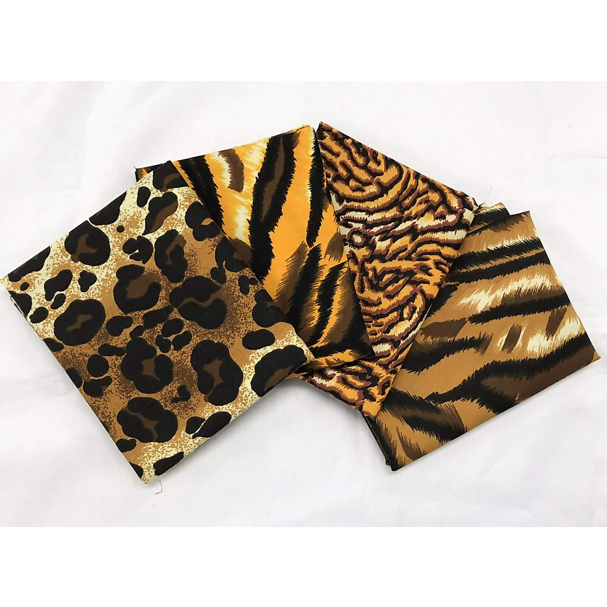 AMORNPHAN Set of 4 Tiger Leopard Animal Pattern Printed Cotton Quilting Fabric Bundle for Patchwork Needlework DIY Handmade Sewing Crafting Scrapbooking Precut 18 x 22 Inches (Set of 4 Pieces)