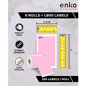 enKo [6 Rolls, 1800 Direct Thermal Labels] Pink Compatible for Colored Dymo Labels 30256 - Stickers Label (2-5/16 x 4") Use with Dymo, Rollo Thermal Printer as Shipping & Mailing Labels