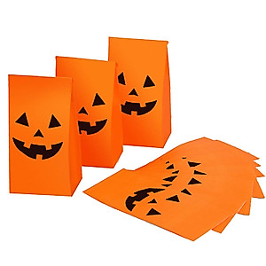 24 Pieces Halloween Pumpkin Paper Bags Candy Party Bags Present Paper Bags Grocery Bags Crafting Paper Bags Lunch Flat Bottom Halloween Bags (7 x 3.5 x 2.4 Inch)
