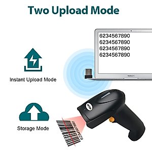 Handheld Barcode Scanner Wireless 1D CCD Sensor Barcode Reader, Support Screen LCD Bar Code, Versatile 2 in 1 2.4Ghz Wireless and USB Wired Automatic Scan Reader