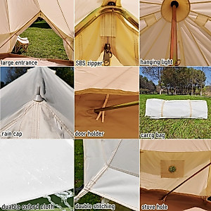Latourreg Outdoor Luxury Waterproof 3M/4M/5M/6M Oxford Bell Tent with Zipped Detachable Groundsheet (White Oxford Cloth, 4M Bell Tent)