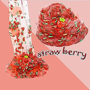 Red Jelly Cube Crunchy Slime, Super Soft Clear Slime Toy with Cute Charms, Educational Stress Relief Toy, Gift Slime Party Favors for Girls and Boys, Birthday Gifts for Kids