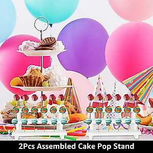 CertBuy 2 Pcs Wood Cake Pop Stand 3 Tier 17 Holes Cake Pop Holder Display Risers Fit 0.16" Wooden Lollipop Display Stand for Dessert Table of Wedding Birthday Party White