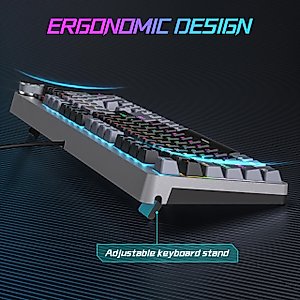 Mechanical Gaming Keyboard, RGB Backlit 104 Keys Full Size Keyboard with Multimedia Knob, Double Shot Keycaps, Full Anti-Ghosting, Blue Switch Wired Computer Keyboard for Windows PC Mac Xbox Gamer