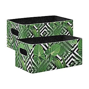 Exotic Jungle Palm Leaves Storage Basket Felt Storage Bin Collapsible Storage Box Shelves Cloth Baskets Organizer for Kids Bedroom Magazine