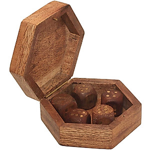 Krazy Craft Wood Dice Box With 5 Wooden Dices - Handmade Dice Game Brass Inlay Dices For Tabletop Countertop Standing Display Dice Box Board Games Accessories For Kids Adults Teens