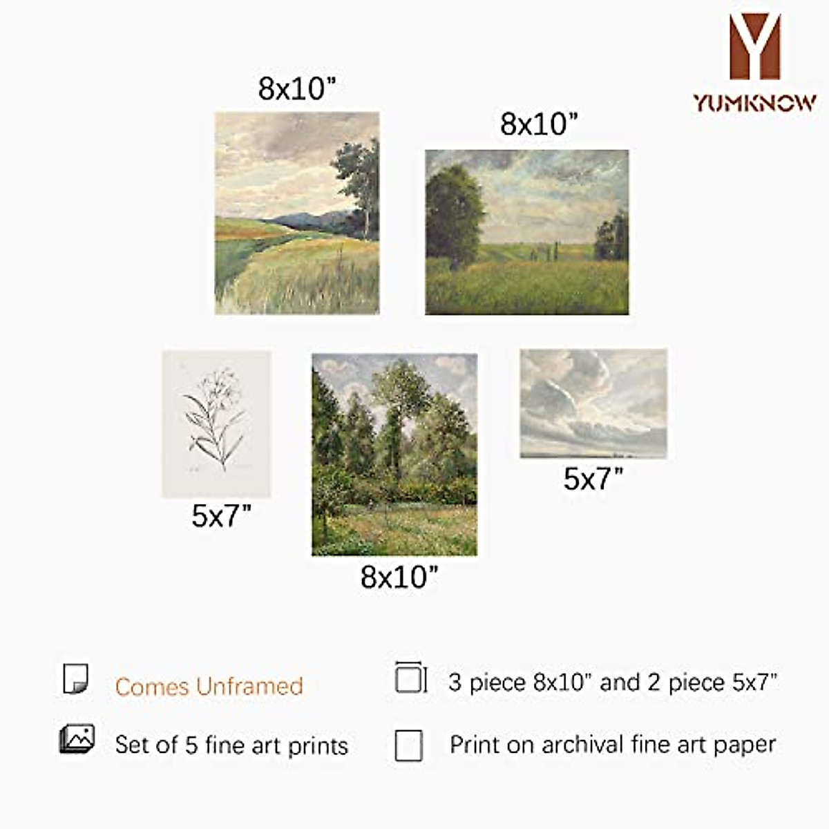 French Country Wall Art Decor - Boho Art Deco Victoria Picture Bathroom - Modern Farmhouse Kitchen Poster Print - Aesthetic Vintage Landscape Set - Sage Green Forest Tree Spring Summer Flower Sketch