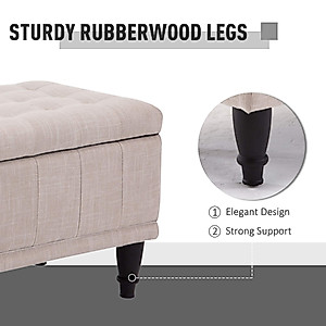 HOMCOM Storage Ottoman, Linen Fabric Button Tufted Storage Bench with Soft Close Lid for Living Room, Entryway or Bedroom, Beige