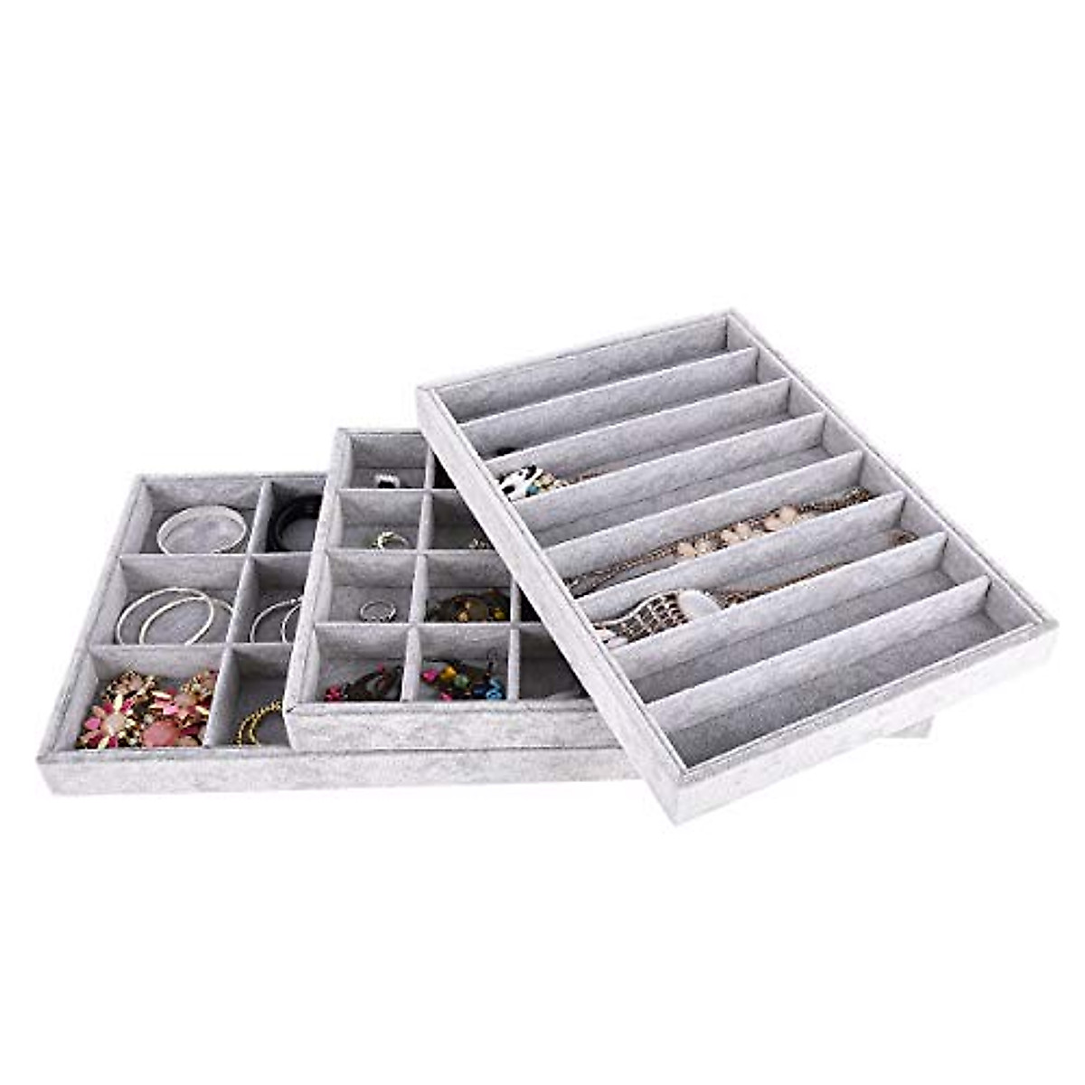 AUTOARK Ice Velvet Stackable Jewelry Tray Showcase Display Organizer,Set of 3,AJ-075