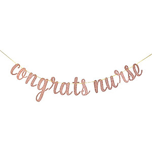 WeBenison Congrats Nurse Banner Congratulations Banner So Proud of You Future Nurse Medical School Nurse Grad Party Bunting Decoration Supplies/Rose Gold Glitter