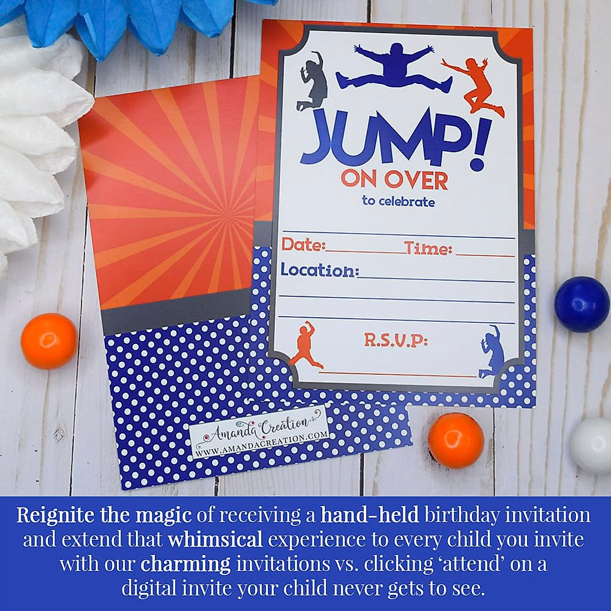 Jump Zone Bounce and Play Trampoline Park Jumping Birthday Party Invitations, 20 5x7 Fill In Cards with Twenty White Envelopes by AmandaCreation