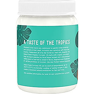 Island Fresh Organic Coconut Oil (54 oz) - Organic Virgin Coconut Oil Great for Baking, Versatile Cooking Oil, DIY Hair Oil & Skin Oil, Cold-Pressed, Certified Organic & Non-GMO