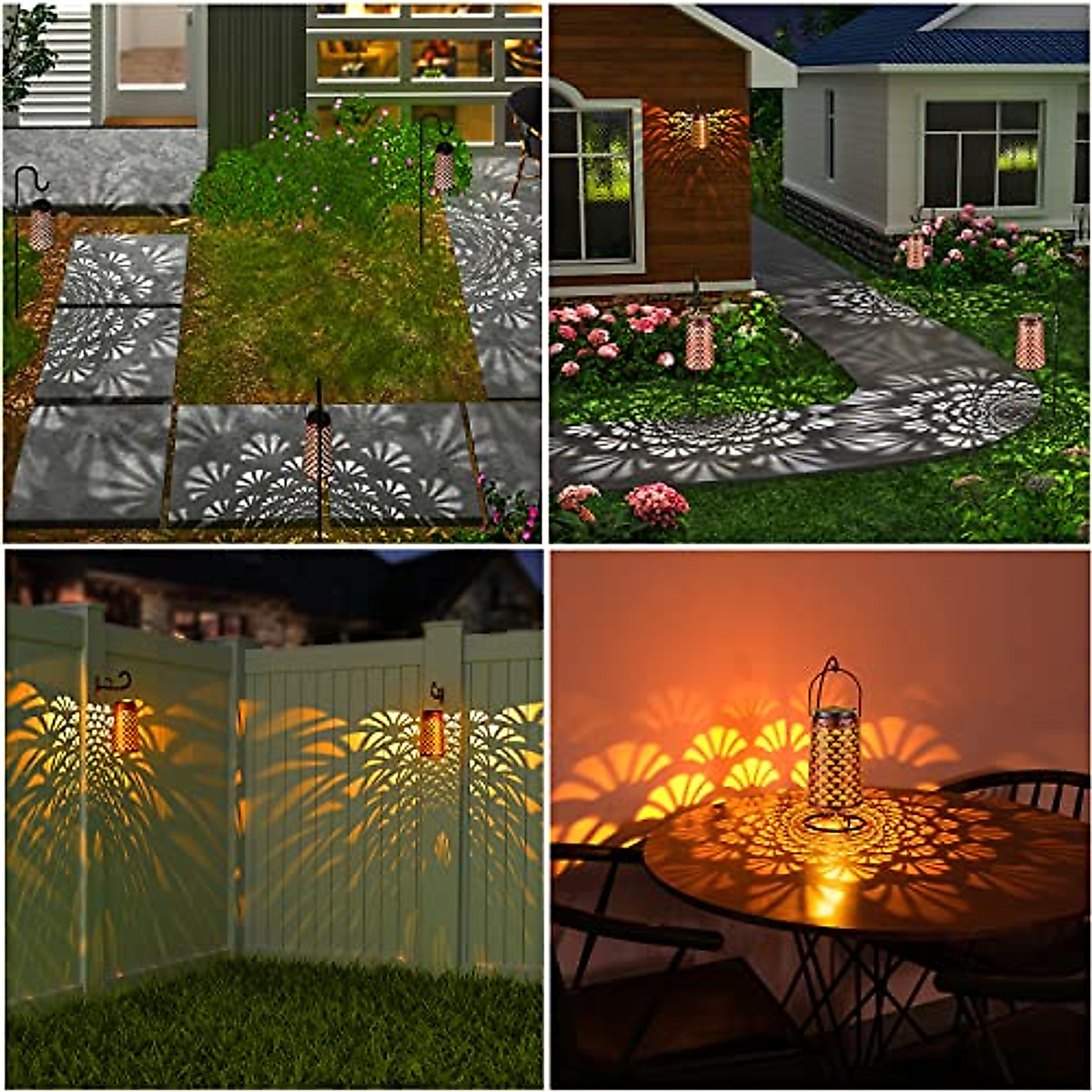 JSOT Solar Lanterns Outdoor Waterproof,2 Pack Hanging Lantern Decorative Metal Outdoor Lights for Backyard Porch Patio Table Yard Balcony Teepee Lawn Pathway Tree 2 Modes Warm/Cool White