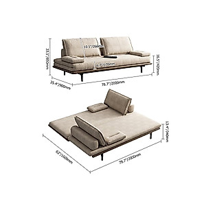 homary Sofa Bed Modern Pull Out Sofa Bed Khaki Sleeper Sofa 79'' Mid Century Wood Convertible Sofa with Pull Out Bed Cotton & Linen