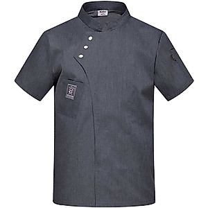 HMLOPX Chef Jacket Short Sleeve Breathable Unisex for Food Service, Caterers, Bakers and Culinary (Color : GREY, Size : XL-XLarge)