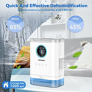 Dehumidifier, 95 OZ Dehumidifier for Bedroom (1000 sq.ft), Quiet Dehumidifier for Basement, Home, Bathroom, RV, Closet with Auto Shut Off, Humidity Adjustable, Defrost, Sleep Mode, 7 Colors LED Light
