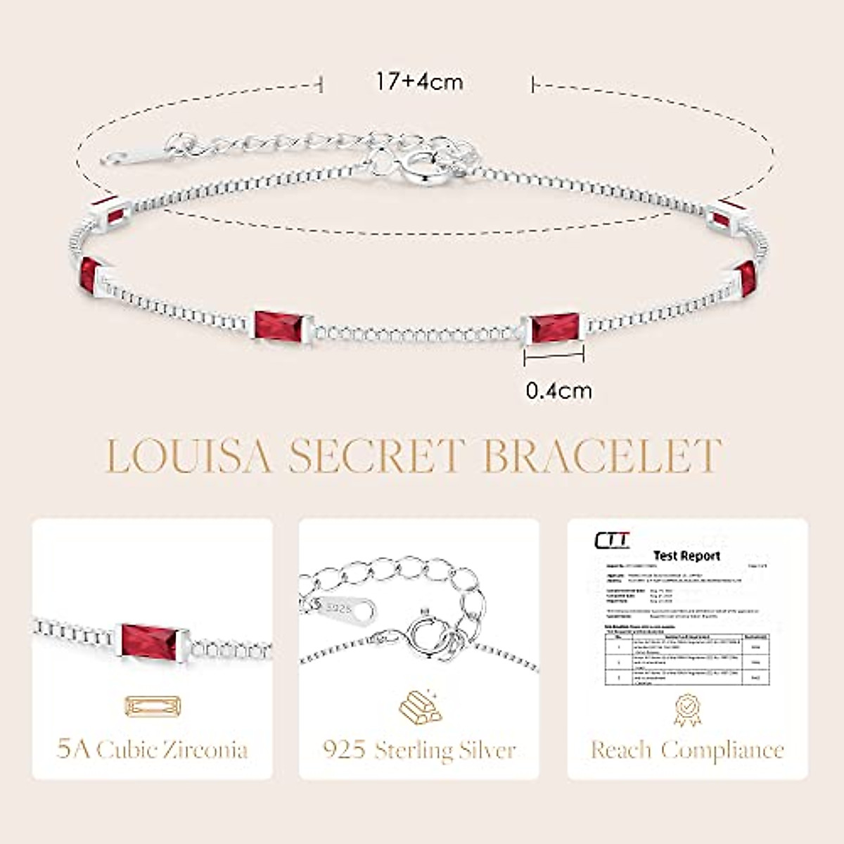 LOUISA SECRET Birthstone Bracelets for Women Girl, 925 Sterling Silver Dainty Simple Women Charm Link Bracelet, Birthday Anniversary Jewelry Gifts for Woman Girlfriend Mother Mom Her Wife
