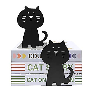 Cat Bookends, Cute and Thickening Metal, Sturdy Durable, Book Organizer for Library School Office Home Study 1 Pair (Black)