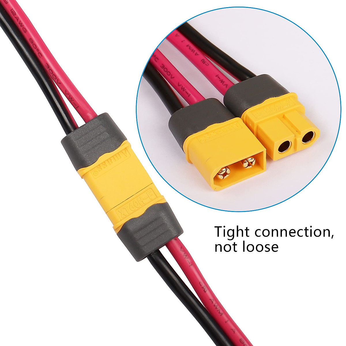 GINTOOYUN 2 Pairs XT60H Plug Male Female Connector Pigtails Cable 1Ft 12AWG 4 Pcs XT60H-M XT60H-F Extension Cable for RC Lipo Battery FPV Drone 30CM