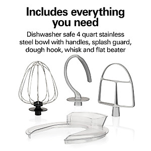 Hamilton Beach Electric Stand Mixer, 4 Quarts, Dough Hook, Flat Beater Attachments, Splash Guard 7 Speeds with Whisk, Blue