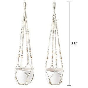 Dahey Macrame Plant Hanger Indoor Hanging Planter Basket with Wood Beads Handmade Woven Cotton Rope Flower Pot Holder Stand for Boho Outdoor Home Decor No Tassels, 35 Inch, Set of 2