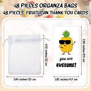 Remuuly 48 Sets First Day of School Gifts Funny Fruit Pun Cards Cute Fruit Keychains Thank You Cards with Bags for Staff Teacher Coworker Employee Friends