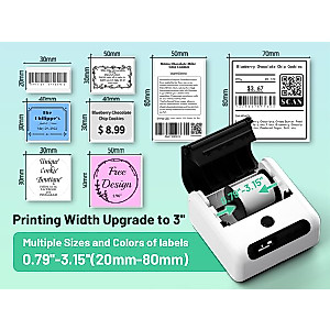 Memoqueen Label Maker Machine with 3 Roll Labels M200 Portable Label Makers, Upgrade 3 Inch Bluetooth Thermal Barcode Label Printer for Small Business/Home Use, for Retail, Logo, Labeling, Name, White