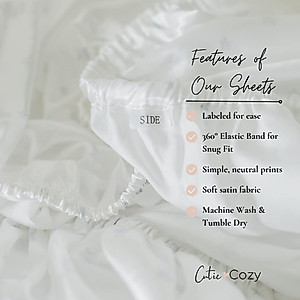 CutieCozy Satin Fitted Crib Sheet (2 Pack) Premium Oeko-TEX Certified Satin Crib Sheet Set, Prevents Bald Spots Like Silk Crib Sheets for Baby Hair (White with Light Gray Hearts & Stars)