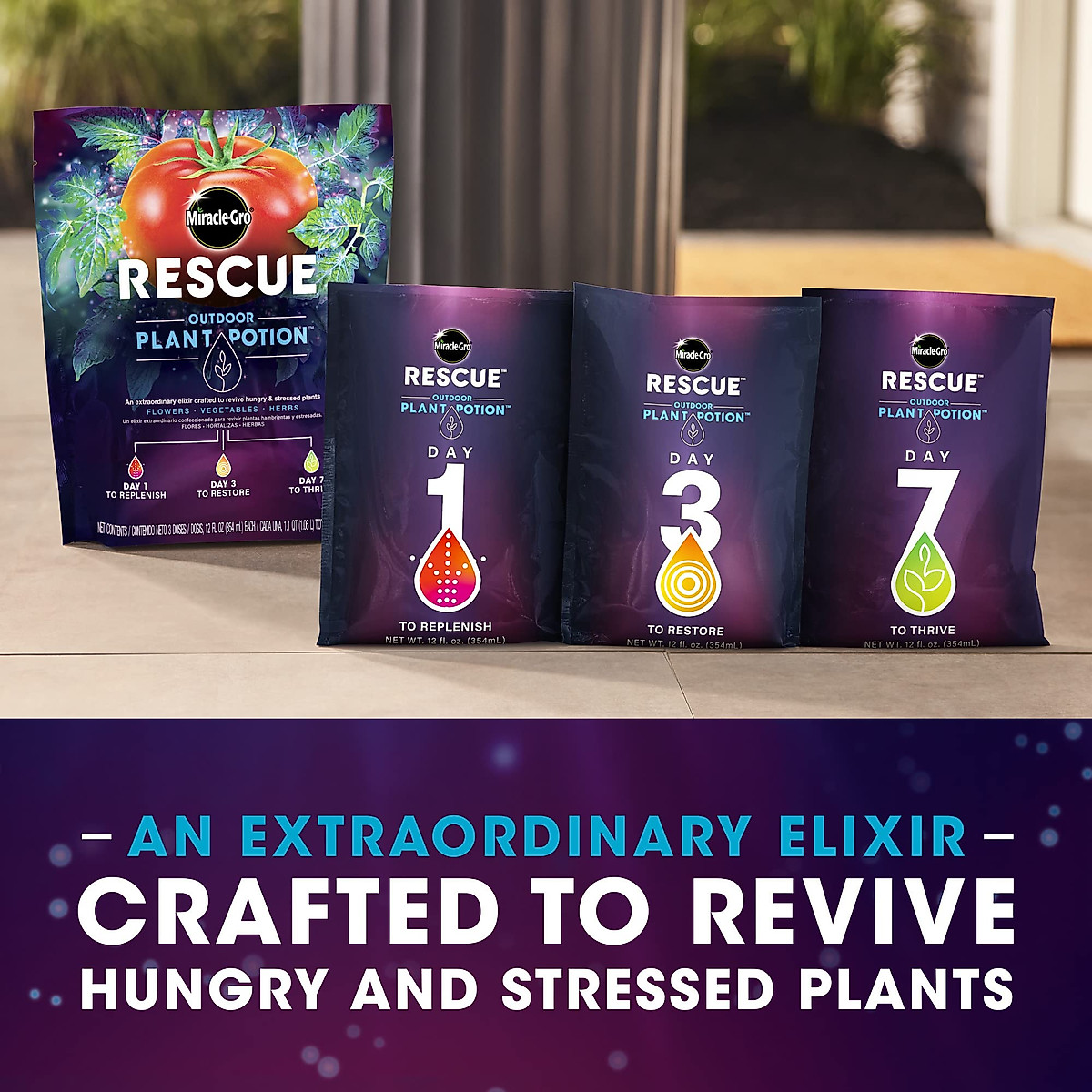 Miracle-Gro Rescue Outdoor Plant Potion - 3-Step Garden Saver - Plant Food to Revive Yellowing, Wilting Plants in 7 Days
