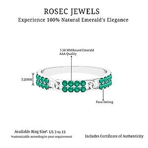 Rosec Jewels Certified Natural Emerald Half Eternity Band for Women, AAA Quality, Emerald Anniversary Ring - Ready to Gift, 14K White Gold, Size:US 7.50
