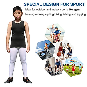 Youth Boys Girls Compression Tank Tops Athletic Sleeveless Shirt Undershirts Workout Base Layer Vest (3 Pack-White*3, 10)