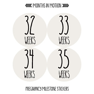 Months In Motion Weekly Pregnancy Growth Stickers | Week to Week Pregnant Expecting Photo Prop | Maternity Keepsake | Baby Bump | Weekly Stickers Photo (Set of 36 Stickers)
