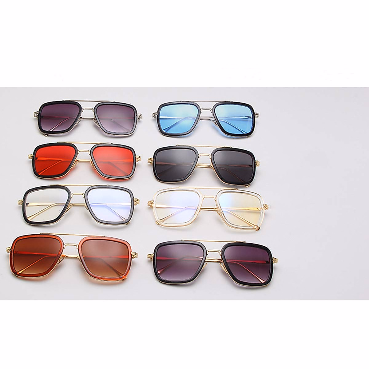 IKANOO Tony Stark Sunglasses for Men Women Vintage Square Metal Frame Iron Man Glasses Spider Man Eyeglasses