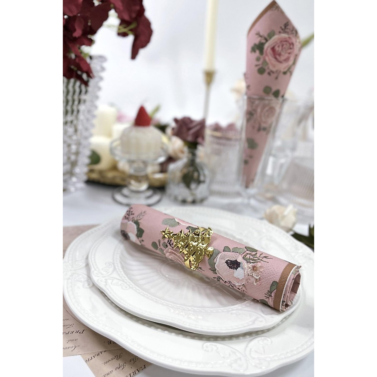 Besalily Pinkish Flowery Paper Napkins Disposable Decorative Fancy Napkins Paper for Wedding Valentine Anniversary Bridal Shower Guest (20-Count/33x33cm/3-Ply)