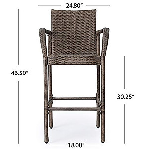 Christopher Knight Home Delfina Outdoor Wicker Barstools with Iron Frame, 4-Pcs Set, Mix Mocha