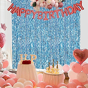 4 Pack Light Blue Party Foil Curtain - CYLMFC 3.3 ft x 6.6 ft Wavy Photo Booth Backdrop Metallic Tinsel Foil Fringe Curtains Environmental Background for Birthday Wedding Party Christmas Decorations