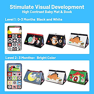 Baby Mirror Toys for Tummy Time,Newborn,Infant 0-3-4-6-12 Months Old Gift,Boy/Girl Brain Developmental Montessori Sensory Crinkle Black and White Book.Essential Activity Safe Mirror for Floor,Crib,Car