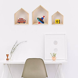 Wakauto 3pcs Wooden Floating Shelf House Shaped Wooden Shadow Cubby Box Display Shelf for Living Room Bedroom Home White