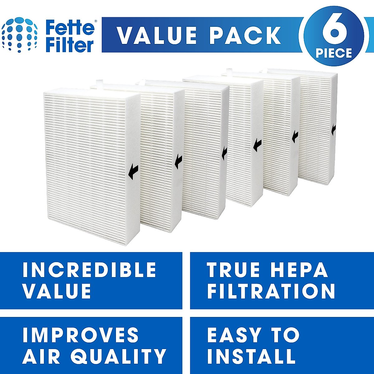 Fette Filter - 6 Pack of Premium True HEPA H13 Filter R Compatible with Honeywell Filter R for All HPA Series Air Purifier Part Number Filter R HRF-R3 HRF-R2 HRF-R1 HRF-ARVP300 HPA300