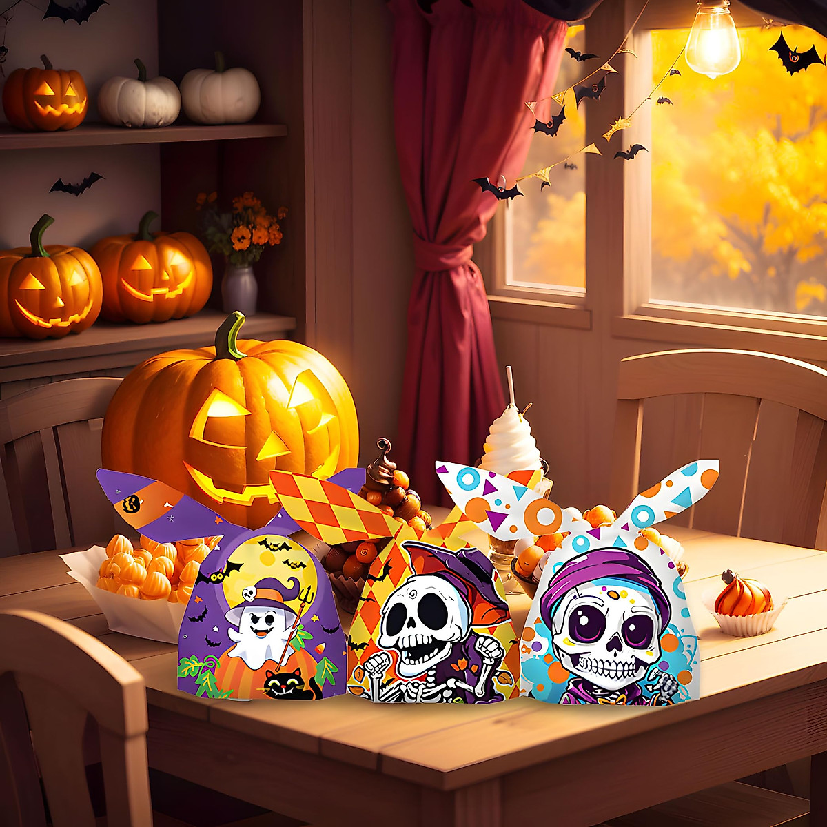 FTWONLIVE Halloween Treat Bags (12 Patterns With, 200 Pieces), Halloween Candy Bags for Trick or Treating, Halloween Candy Bag Party Supplies: Halloween Candy Bag