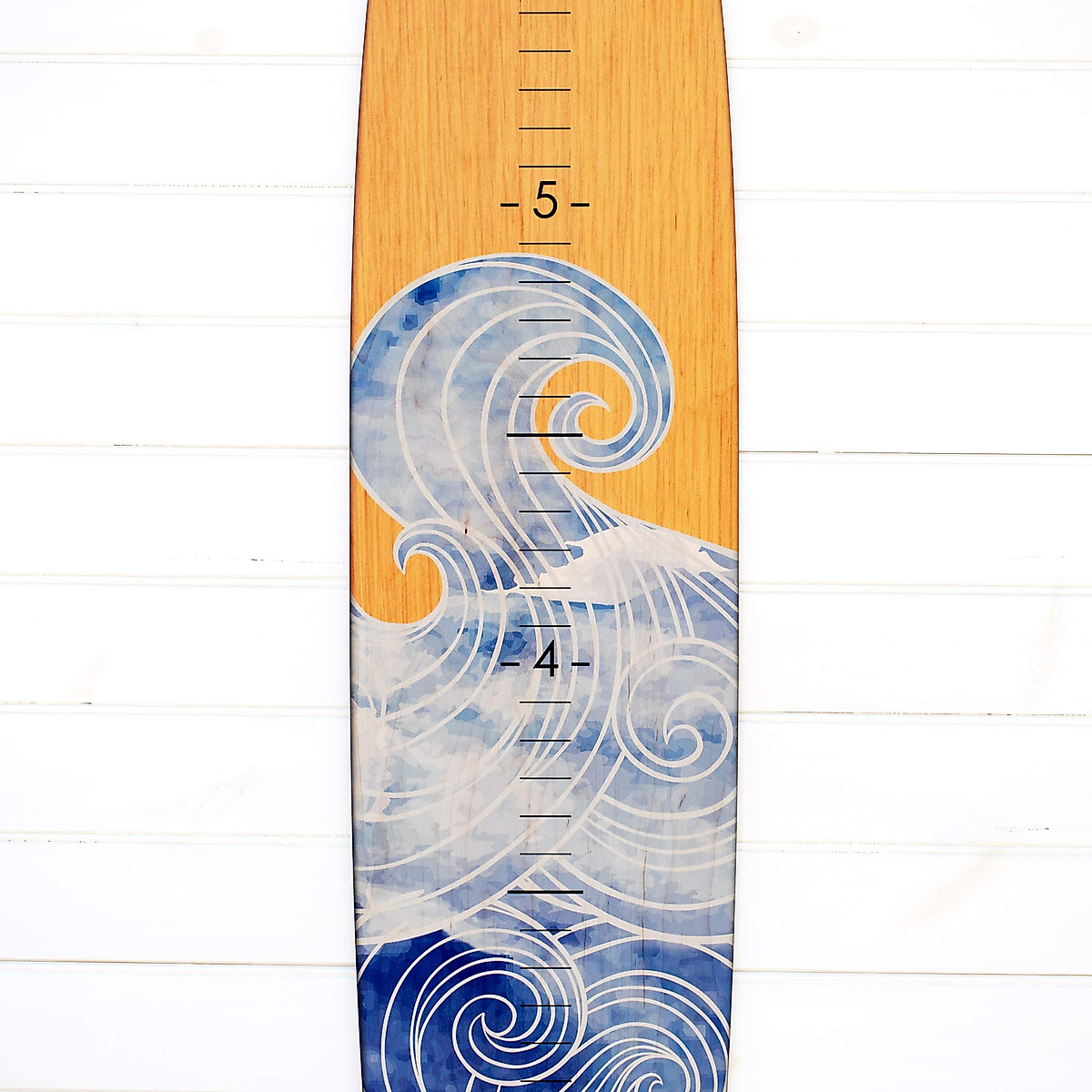 Headwaters Studio Surf Board Growth Chart - Wooden Surfboard Decor, Small Surfboard, Baby Growth Chart for Wall, Grow Chart, Baby Wall Growth Chart, Baby Measuring Board - Wave - 57"x10"x1/4"