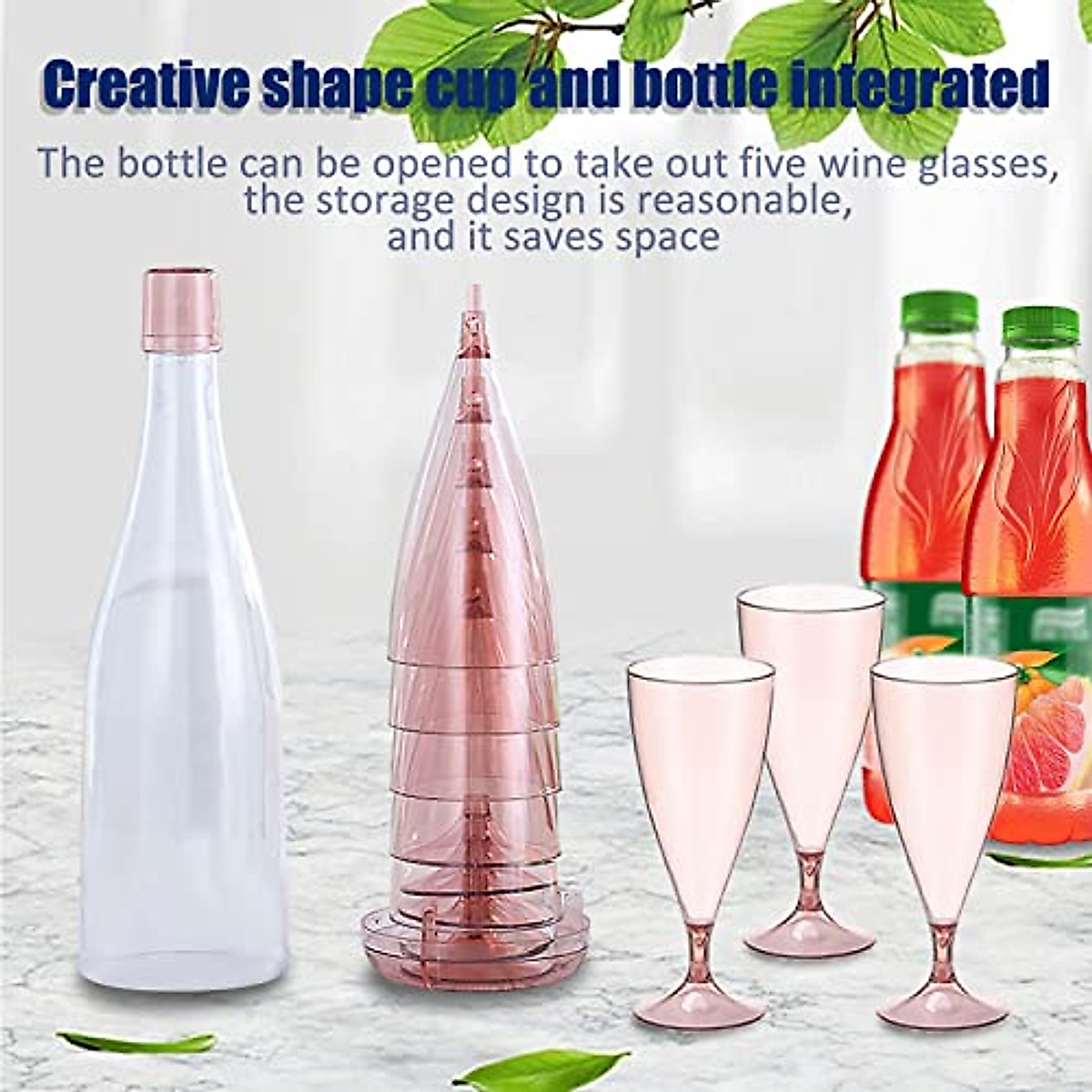 Niceshop foldable plastic champagne wine glasses set of 5, reusable, foldable wine glasses with storage bottles, easy to carry, suitable for outdoor, camping, and travel, each 6.5 ounce pink.
