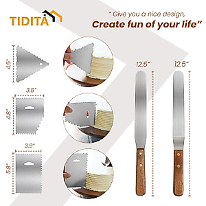 13" Acacia Cake Stand Rotating – Rustic Wood Pedestal Stands Turntable with 2 Icing Spatulas, 3 Smoothers – Wooden Spinning Cake Decorating Serving for Cupcake Dessert Display in Party, Wedding