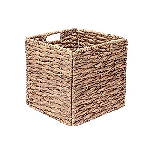 Villacera 12-Inch Square Handmade Twisted Wicker Storage Bin, Foldable Baskets made of Water Hyacinth | Set of 2