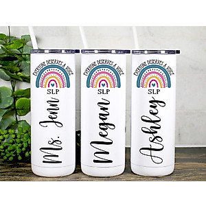 AVITO Personalized SLP Tumbler - Stainless Steel - 20 oz Tumbler with Closing Lid and Straw - Speak Language Pathologist Gift - Speech Therapy Gift - SLP Teacher Appreciation