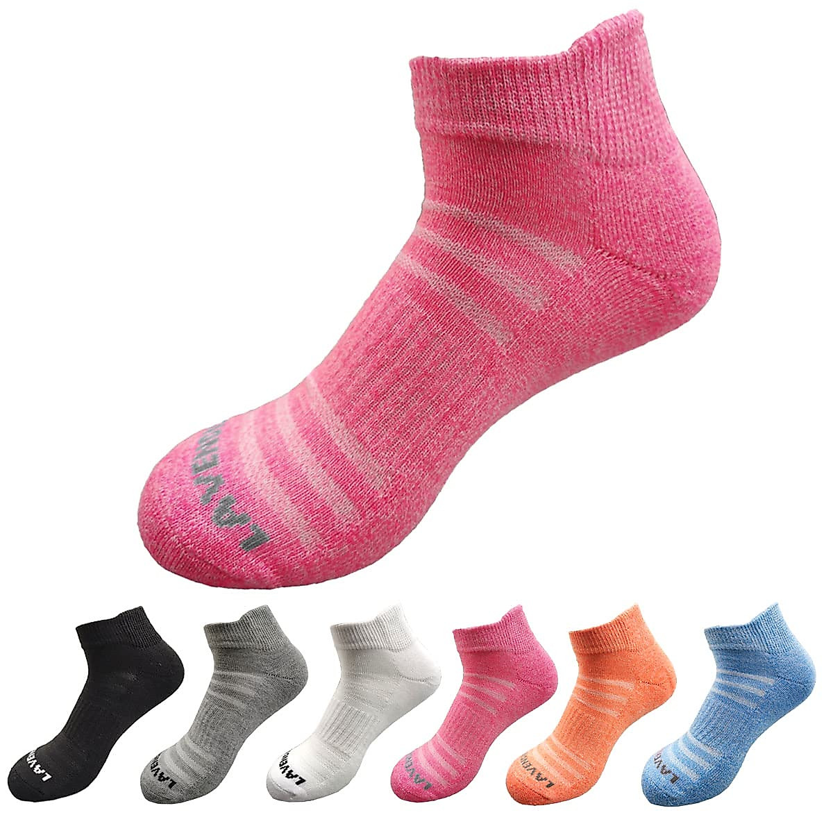 Lavencious Cushioned Low Cut Running Ankle Athletic Socks for Women, 6 Pairs, Sock Size 9-11, Shoe Size 6-10(Multi-Color)