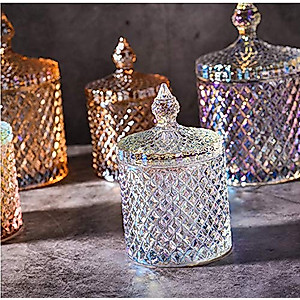erioctry 300m/10oz Beautiful Crystal Glass Candy Dish with Lid Colorful Wedding Candy Box Sugar Bowl Tin Biscuit Barrel Decorative Jewelry Box